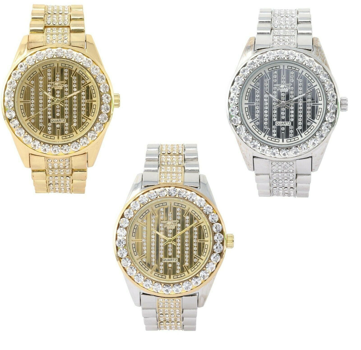 Techno Pave Blinged Out Men's Watch with Iced Out Bezel Simulated Lab ...