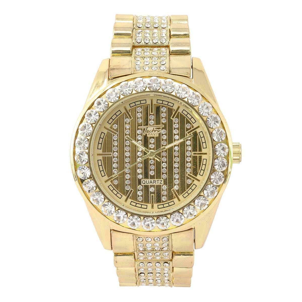 Techno Pave Blinged Out Men's Watch with Iced Out Bezel Simulated Lab ...